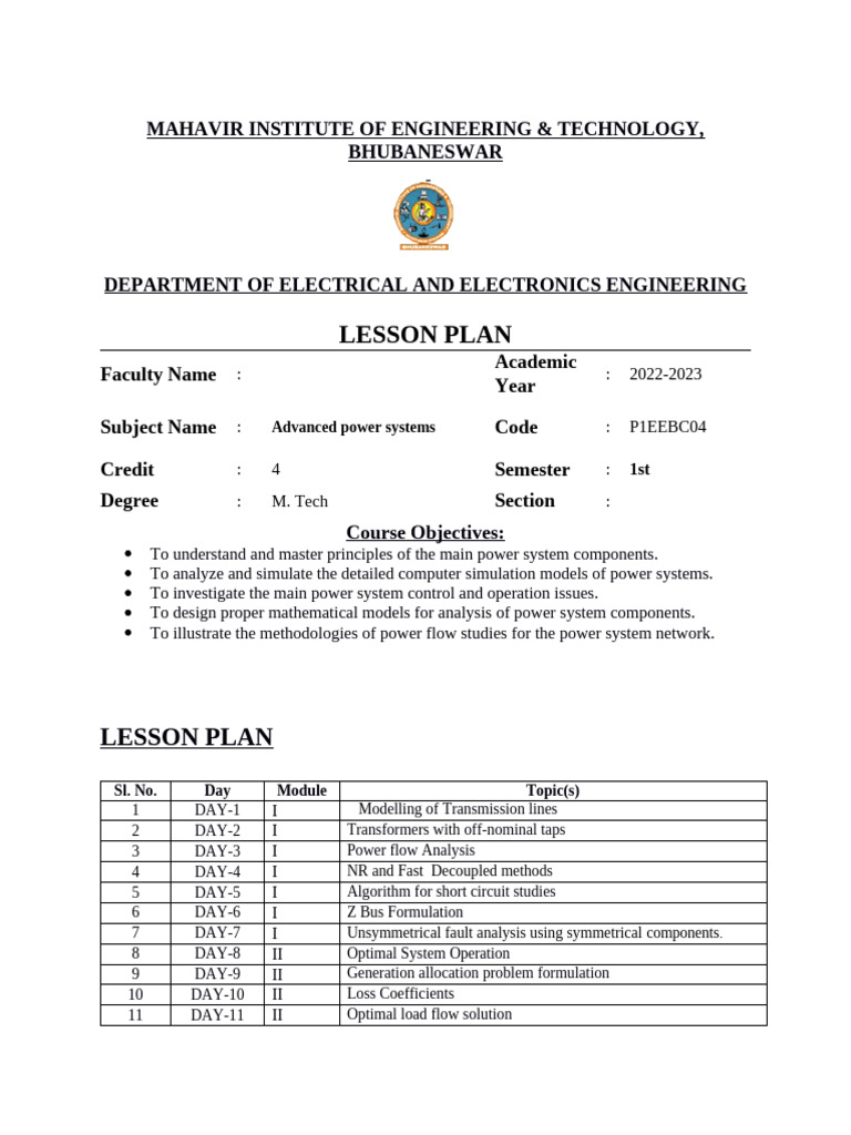 LESSON PLAN | PDF | Alternating Current | Electrical Engineering