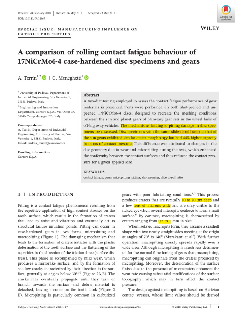 A Comparison of Rolling Contact Fatigue Behaviour of | PDF | Gear ...