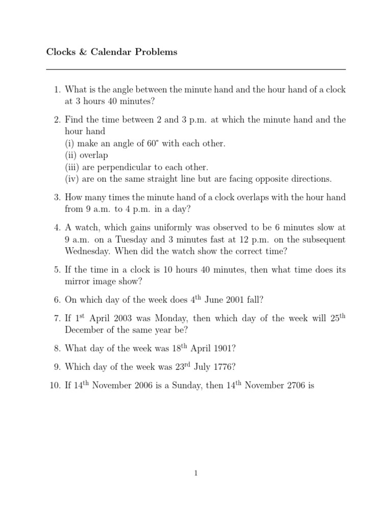 Clocks & Calendar Problems | PDF