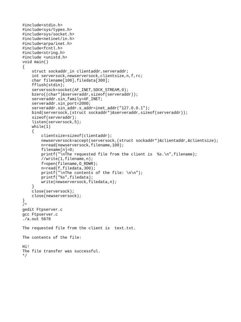 C Socket Programming Example | PDF