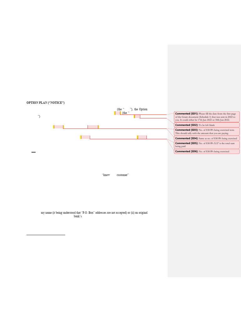 Appendix 1 Form of Exercise Notice - With Comments | PDF | Identity ...
