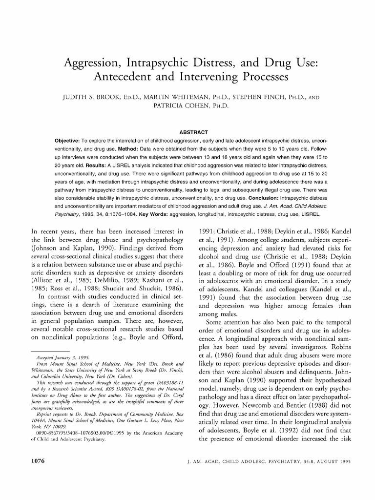 Aggression, Intrapsychic Distress, and Drug Use A | PDF | Substance ...