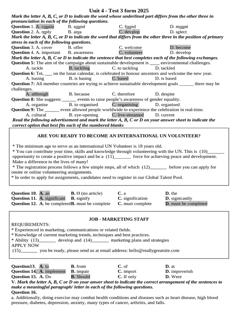 Unit 4 Test 3 Form 2025 | PDF | Southeast Asia