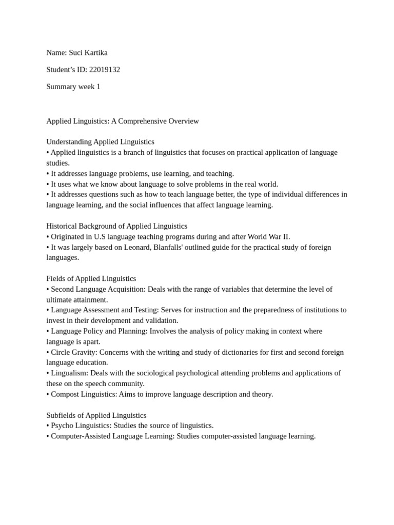 Overview Of Applied Linguistics Pdf
