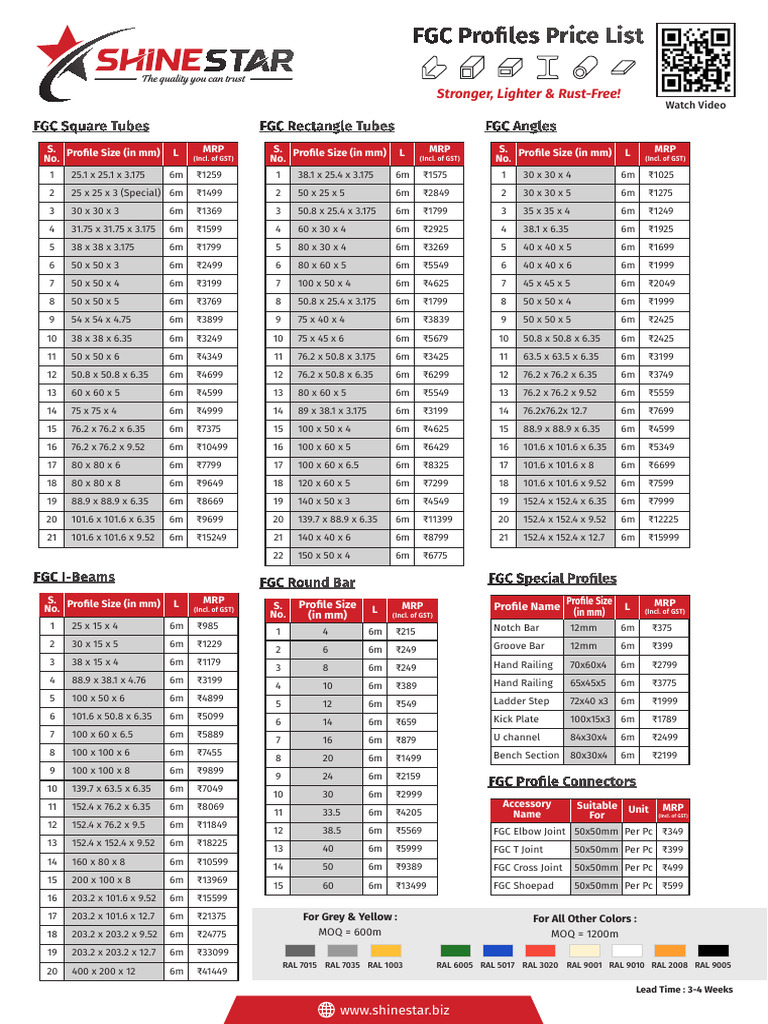 FGC Profiles Pricelist April24 | PDF
