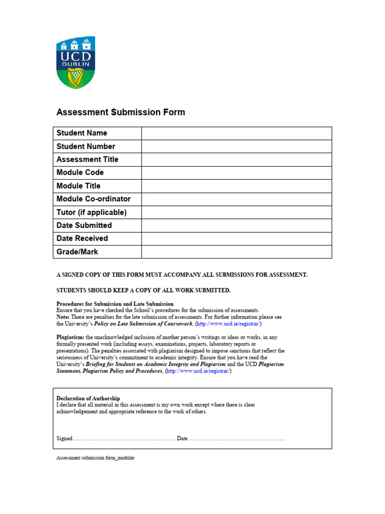 Assessment Submission Guidelines Form | PDF