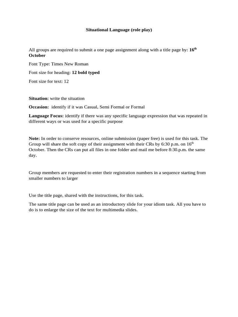 Situational Language Role Play Assignment | PDF