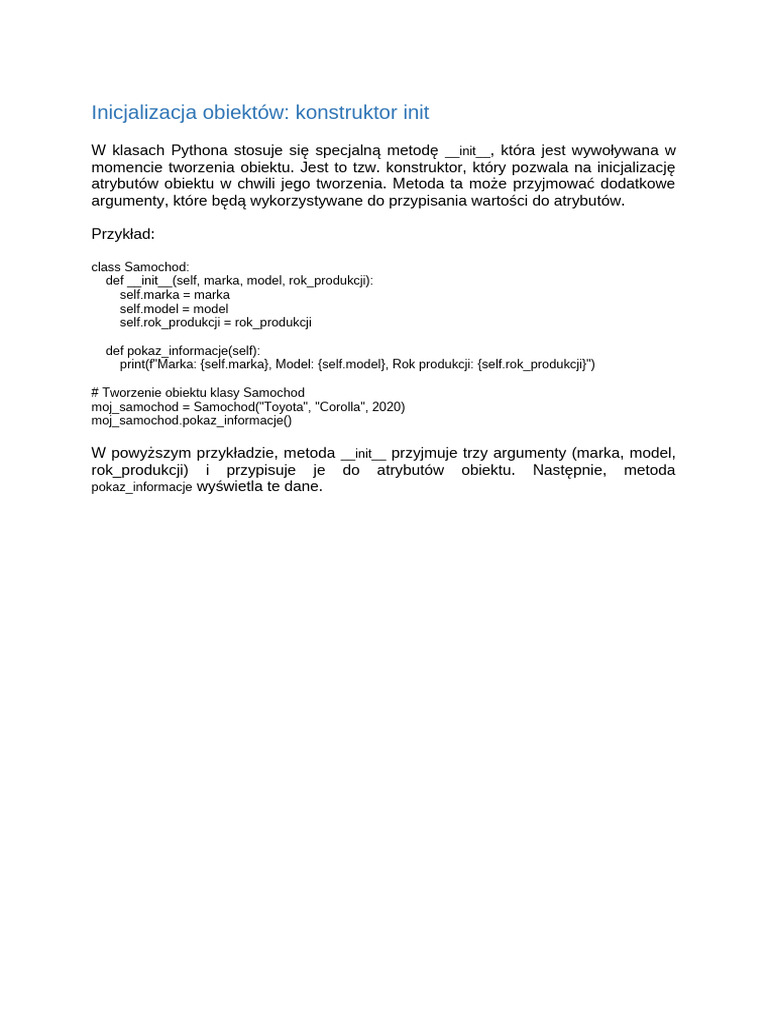 Python 02 - Inicjalizacja Obiektów | PDF Python 02 - Inicjalizacja Obiektów | PDF