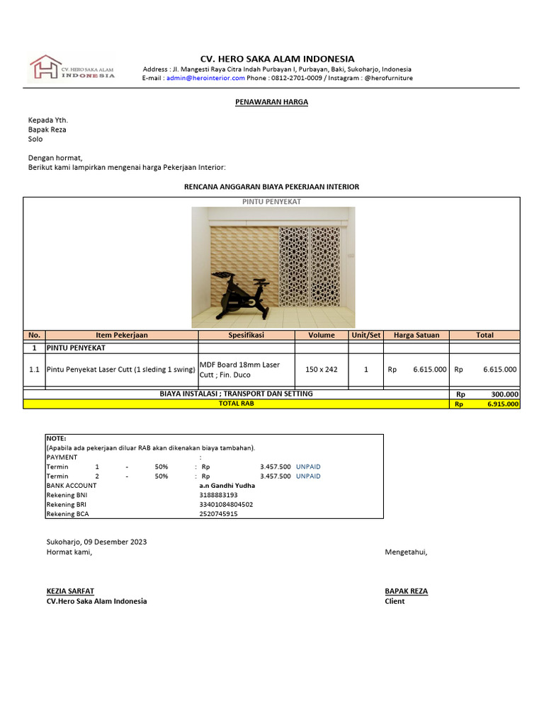 Rab Pintu Penyekat - Pak Reza | PDF