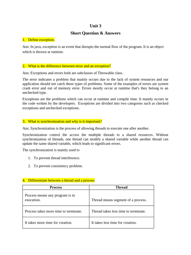 Java Unit 3 QA | PDF | Thread (Computing) | Process (Computing) Java Unit 3 QA | PDF | Thread (Computing) | Process (Computing)