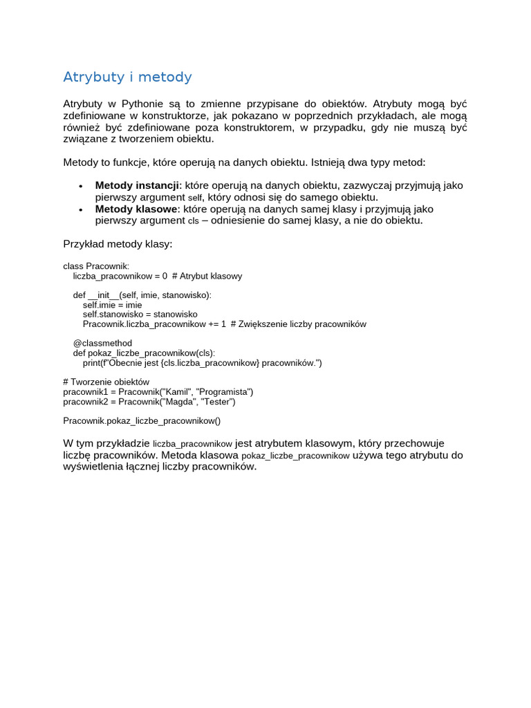 Python 03 - Atrybuty I Metody | PDF