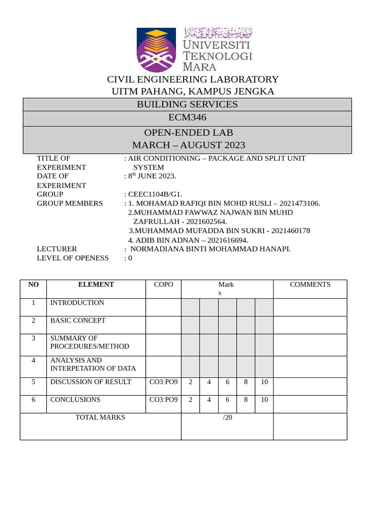 Air Conditioning Lab: Split Unit System | PDF | Air Conditioning ...
