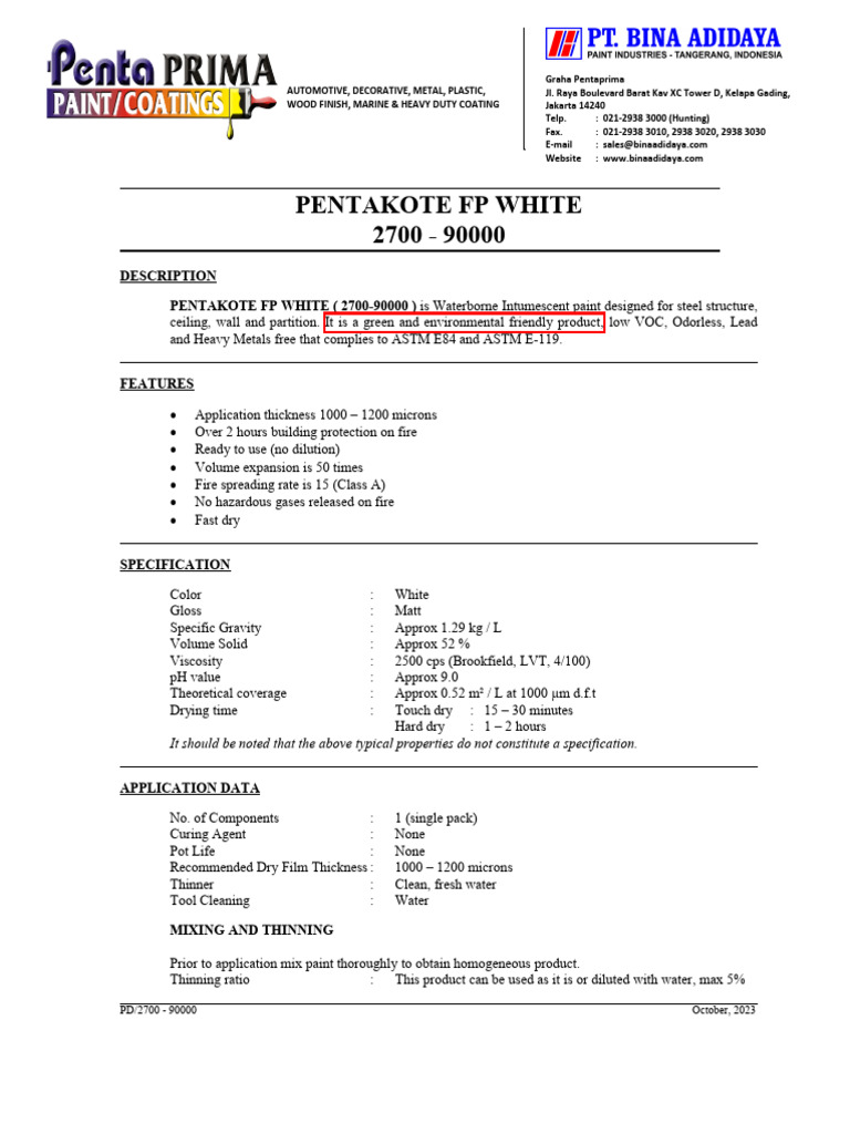 TDS Pentakote 2700-90000 PD | PDF | Paint | Building Engineering