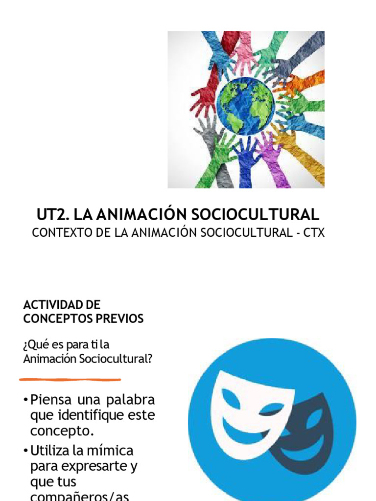 UT2. La Animación Sociocultural- Presentación-resumen (1) (1) | PDF | Trabajo Social | Concepto