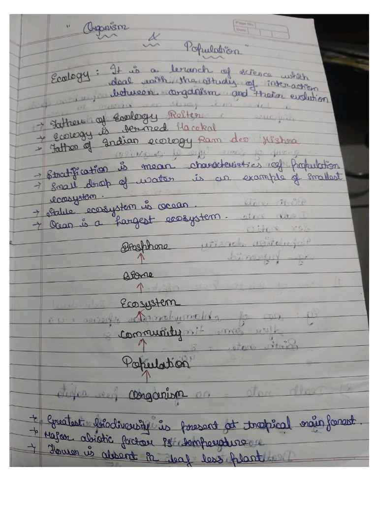 Organism and Population Handwritten Notes | PDF