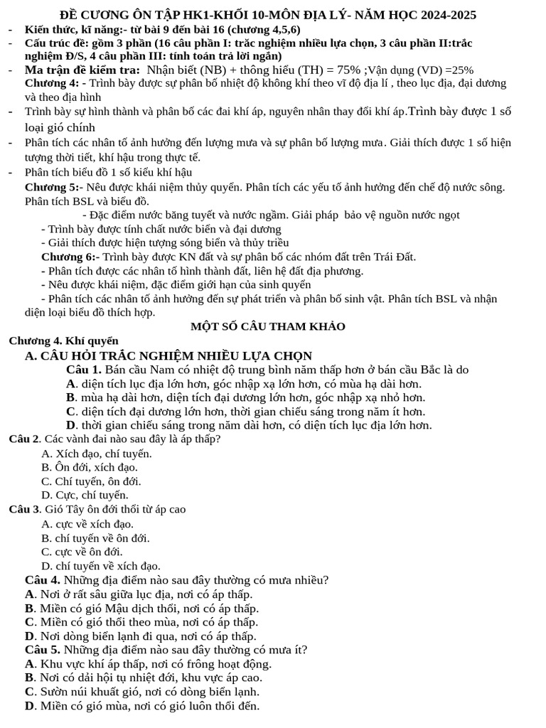 De Cuong Cuoi Hk1-k10-GUI HS | PDF