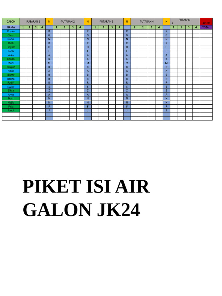 Contoh Jadwal Piket Galon | PDF