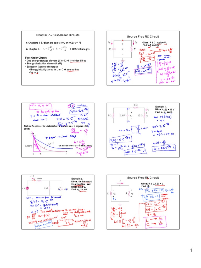 Chapter 7 - First-Order Circuits Source-Free RC Circuit: DT DV C I DT Di L V | PDF | Teaching ...