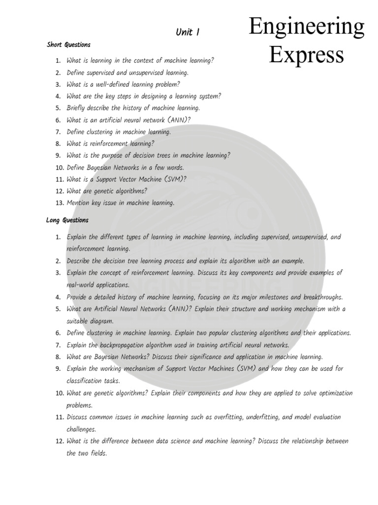 Question Bank of Machine Learning by Engineering Express | PDF | Support Vector Machine ...