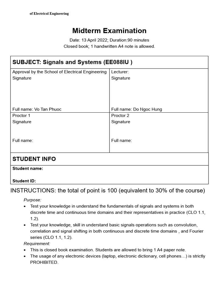 Midterm Exams - Signals and Systems Spring 2021-2022 | PDF ...