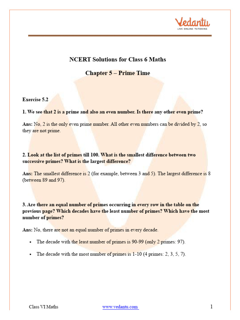 Ncert Solutions Class 6 Maths Chapter 5 Exercise 5 2 | PDF | Prime ...