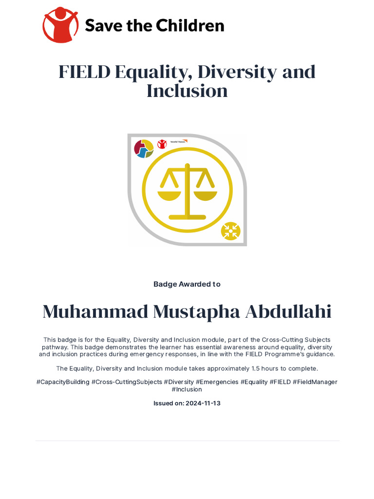 EDI Badge Award for Muhammad Abdullahi | PDF