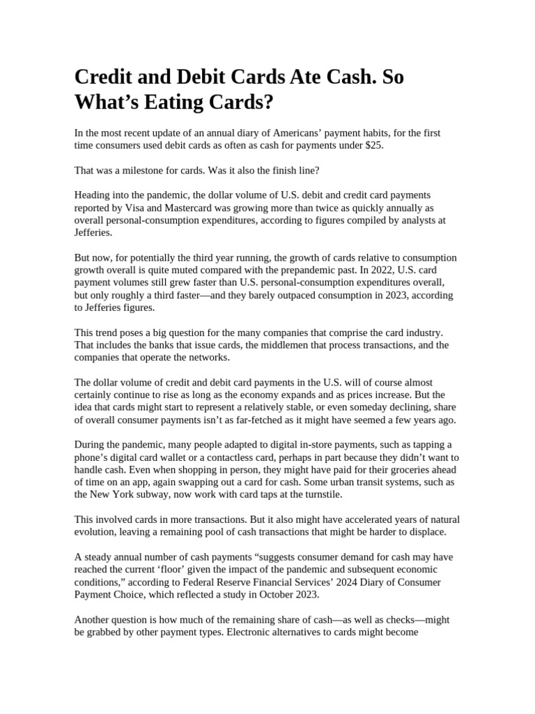 Credit and Debit Cards Ate Cash | PDF | Debit Card | Payments