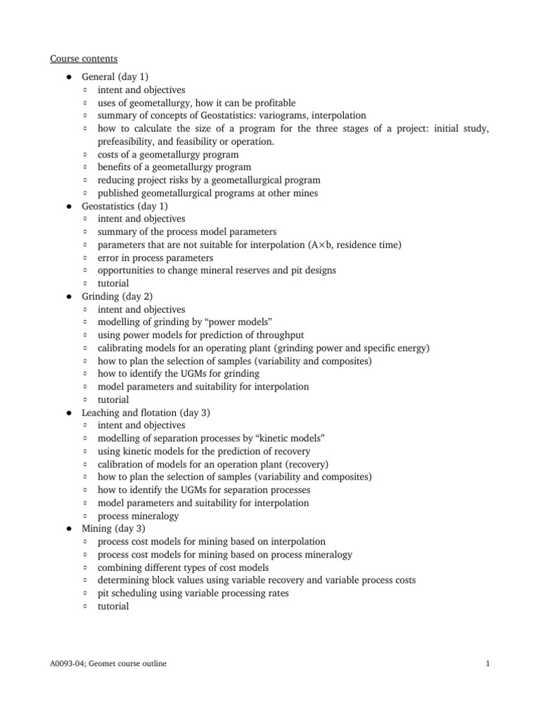 Geomet GrindingCourseOutline | PDF | Mining