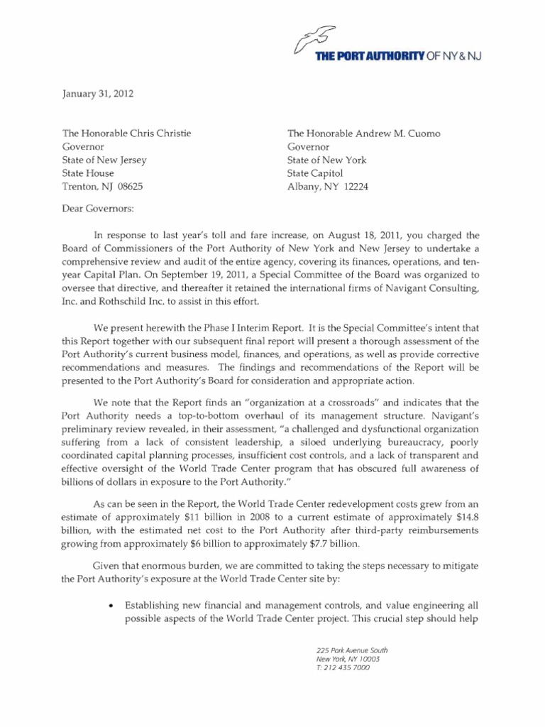 Letter To Governors | PDF | Port Authority Of New York And New Jersey ...