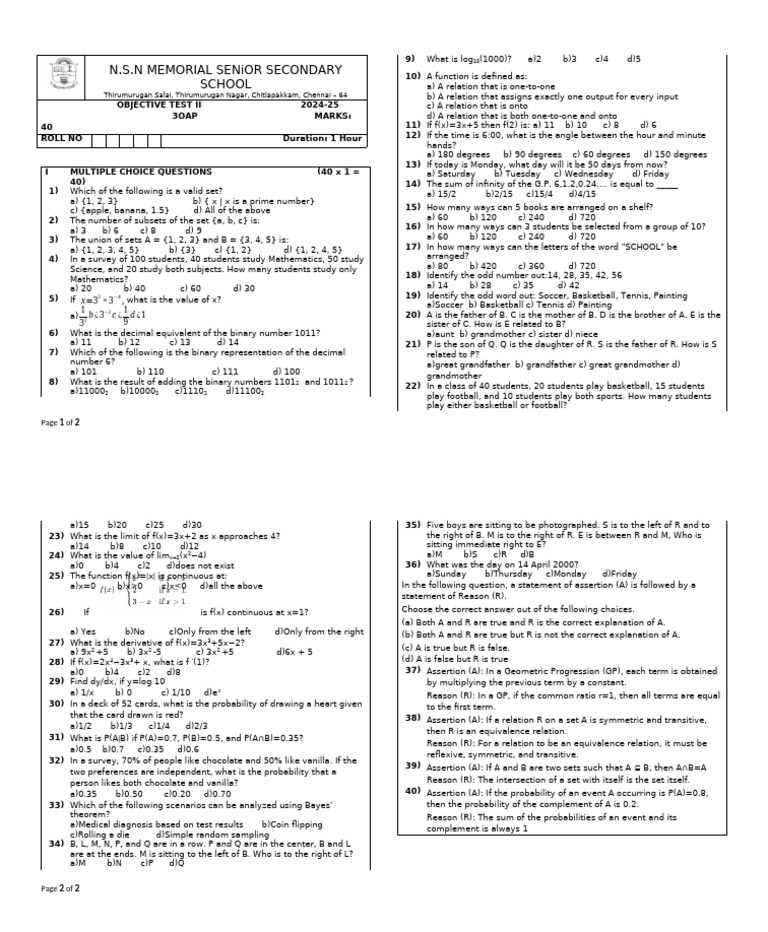 Xi Am Objective 2 1 Pdf Numbers Arithmetic