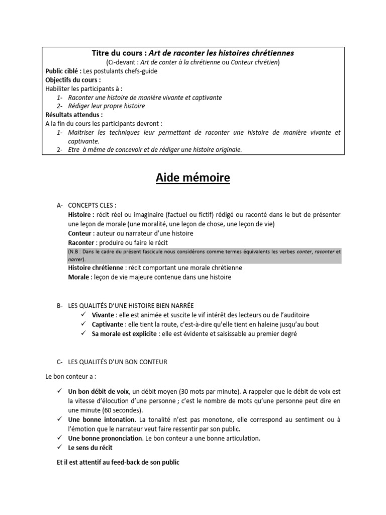 Aide Memoire Art de Conter | PDF | Récit | Moralité