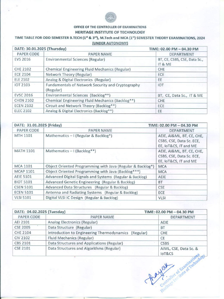 Time Table Odd Sem 2024 (1ST & 2ND Year) | PDF