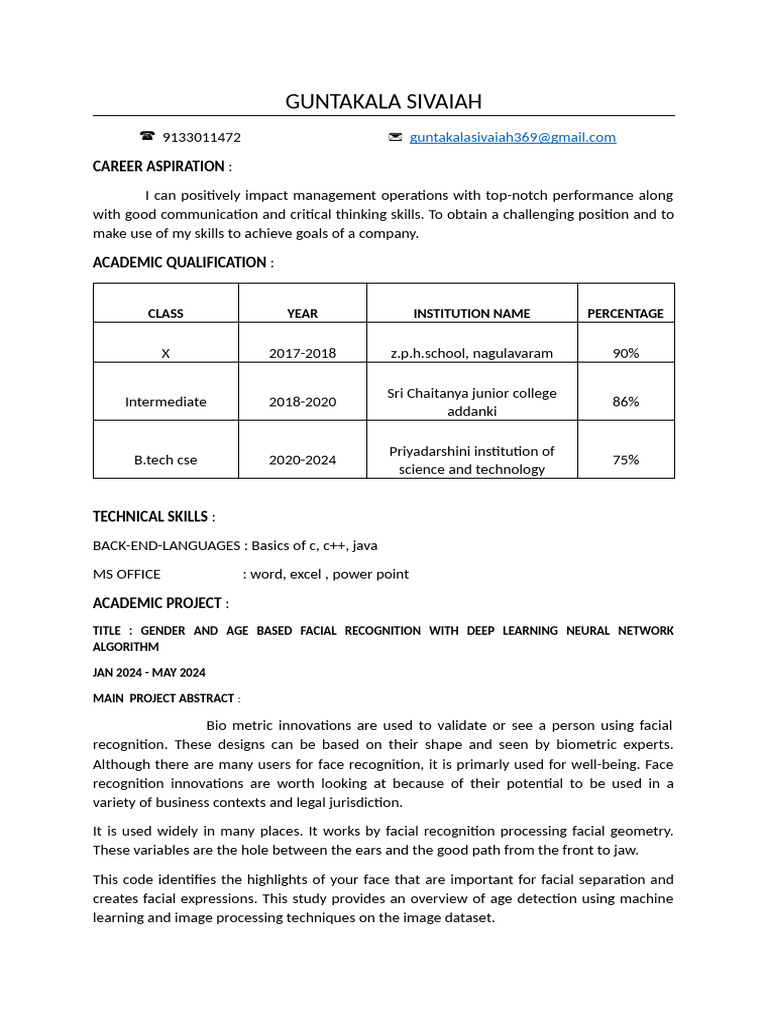 SIVAIAH RESUME-3 | PDF | Deep Learning | Cognitive Science