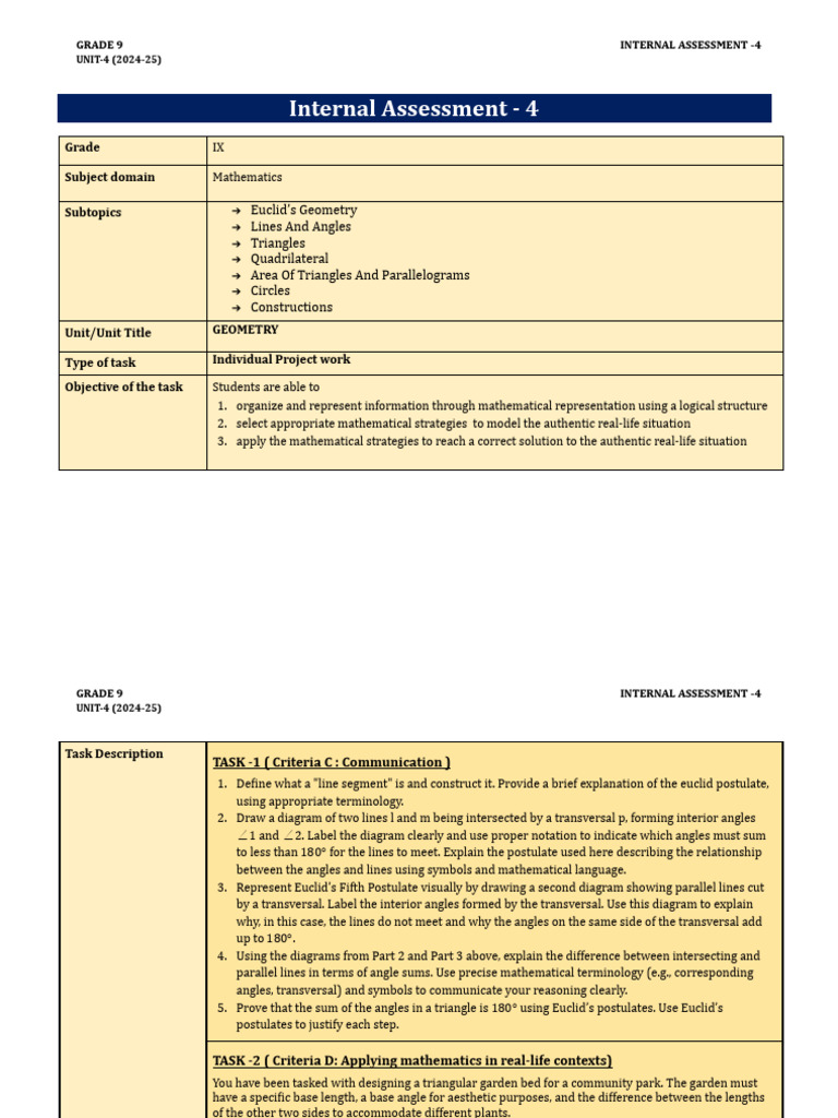 G9 Maths Ia-4 2024-25 | PDF | Line (Geometry) | Axiom