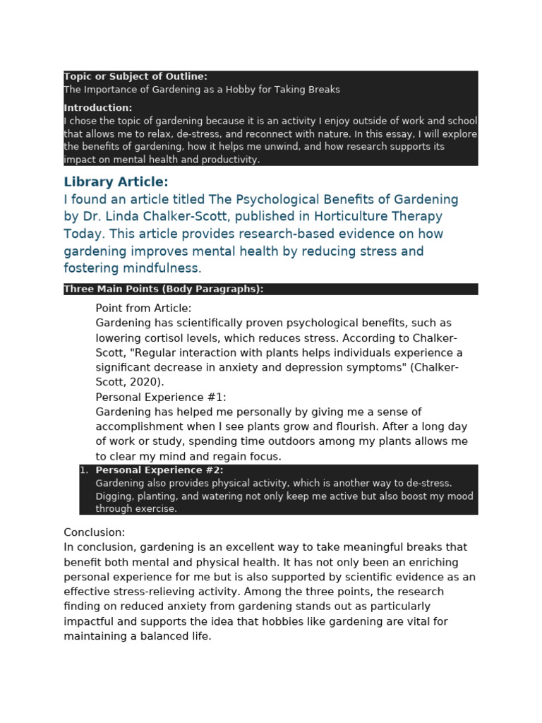 Benefits Of Gardening For Stress Relief Pdf