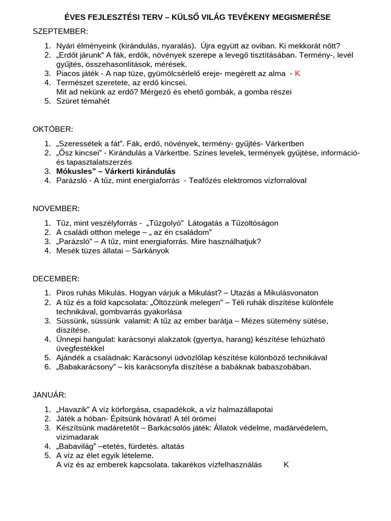 Éves Terv - Külső Világ Tevékeny Megismerése | PDF