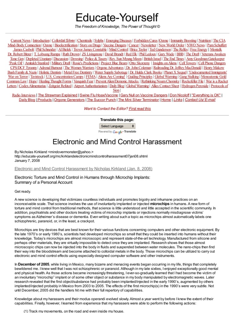 Electronic and Mind Control Harassment by Nicholas Kirkland (Jan. 8 ...
