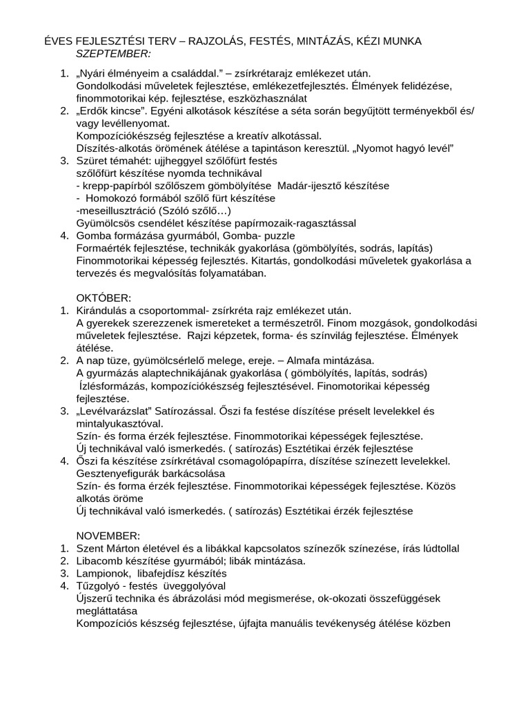 Éves Terv... Rajzolás, Festés, Mintázás, Kézi Munka | PDF