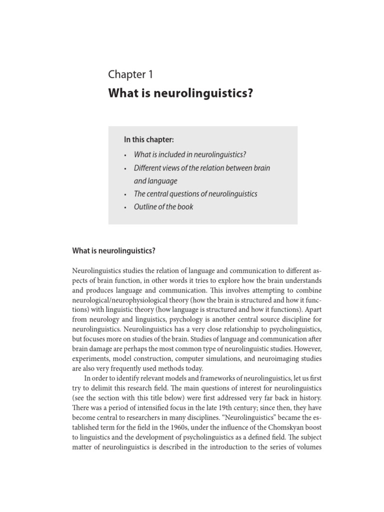 Intro - To - Neurolinguistics (CAP. 1 y 2) | PDF