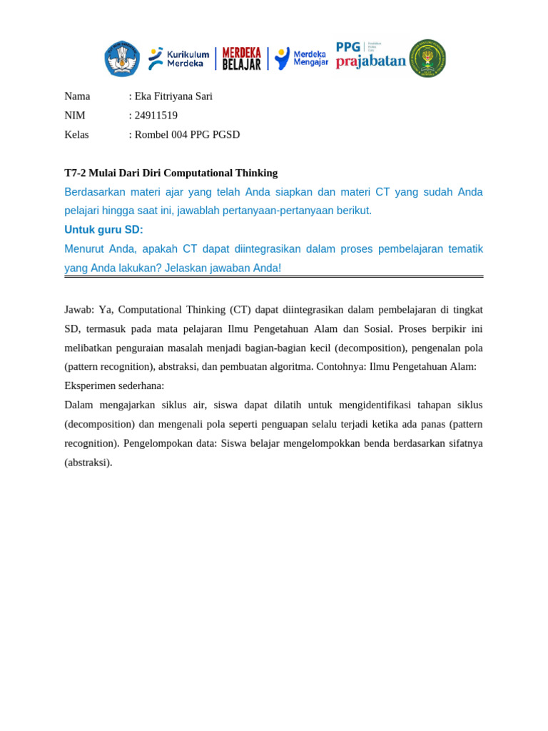 T7-2 Mulai Dari Diri Computational Thinking | PDF