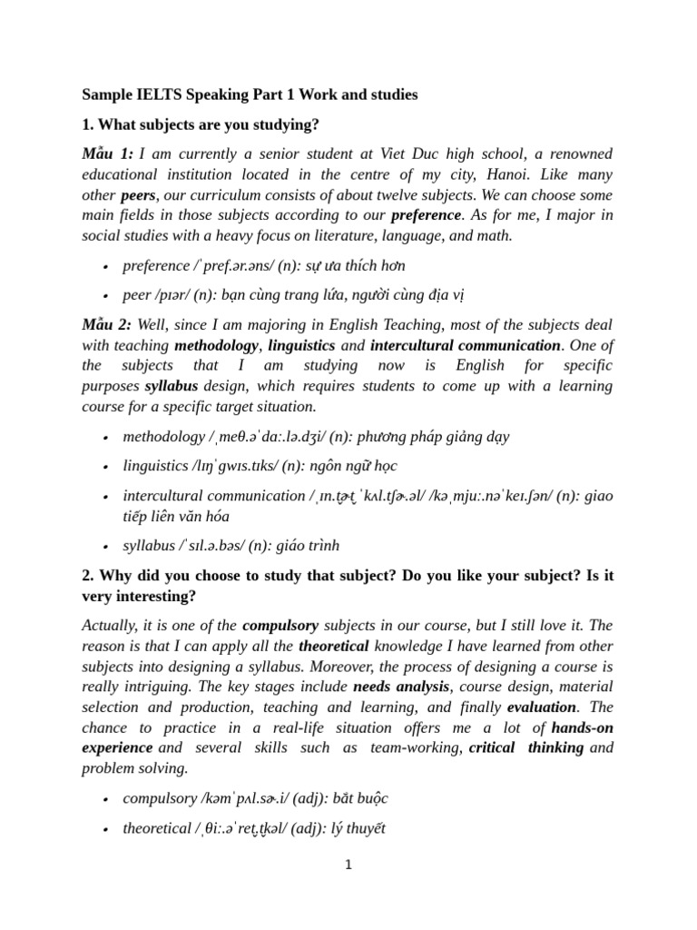 Sample-IELTS-Speaking-Part-1-Work-and-studies | PDF
