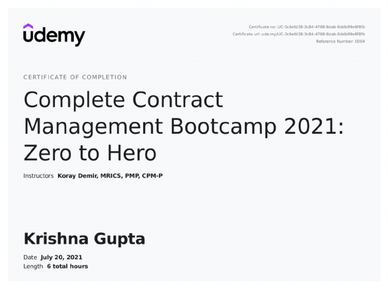 Udemy Certificate - Complete Contract Management | PDF