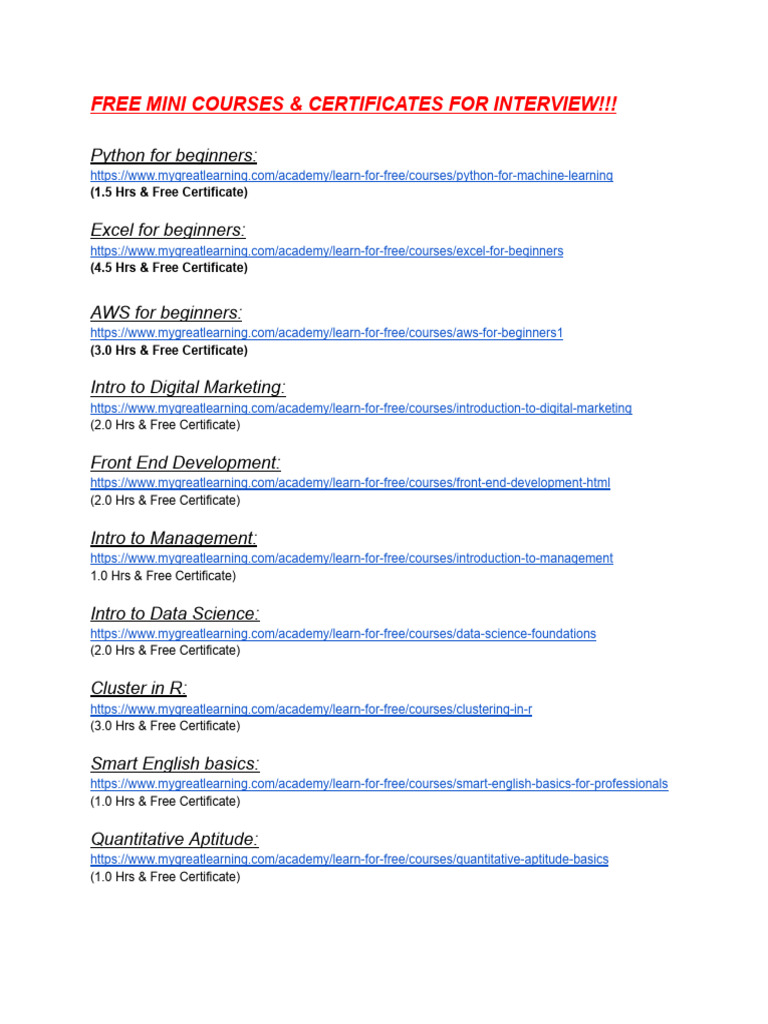 Free Mini Courses | PDF