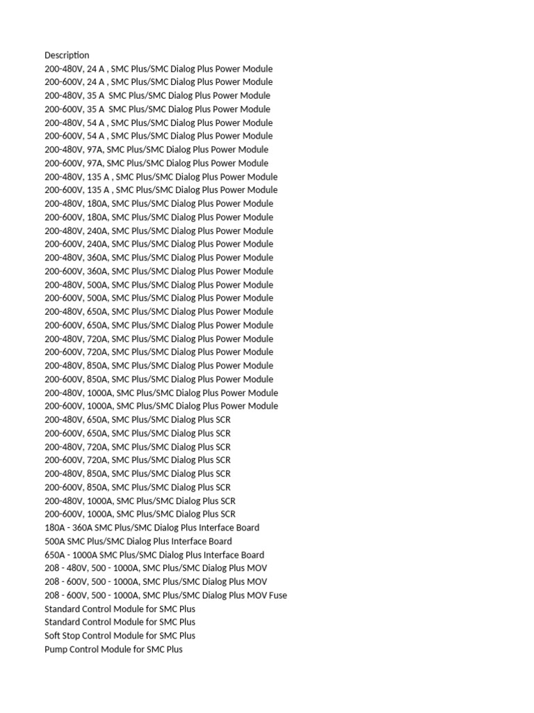 SMC Plus - Dialog Plus Obsolete Parts List | PDF | Electrical ...