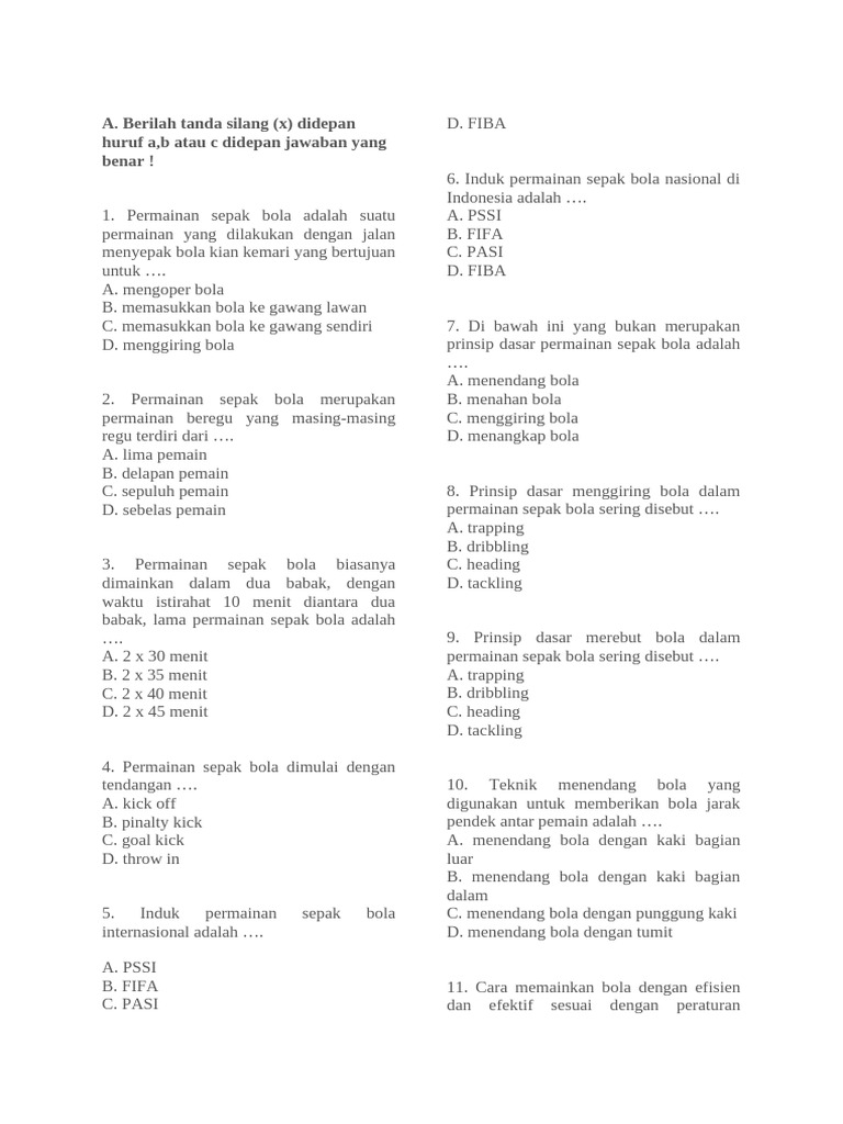 Soal Pjok Kelas 7 Terbaru | PDF