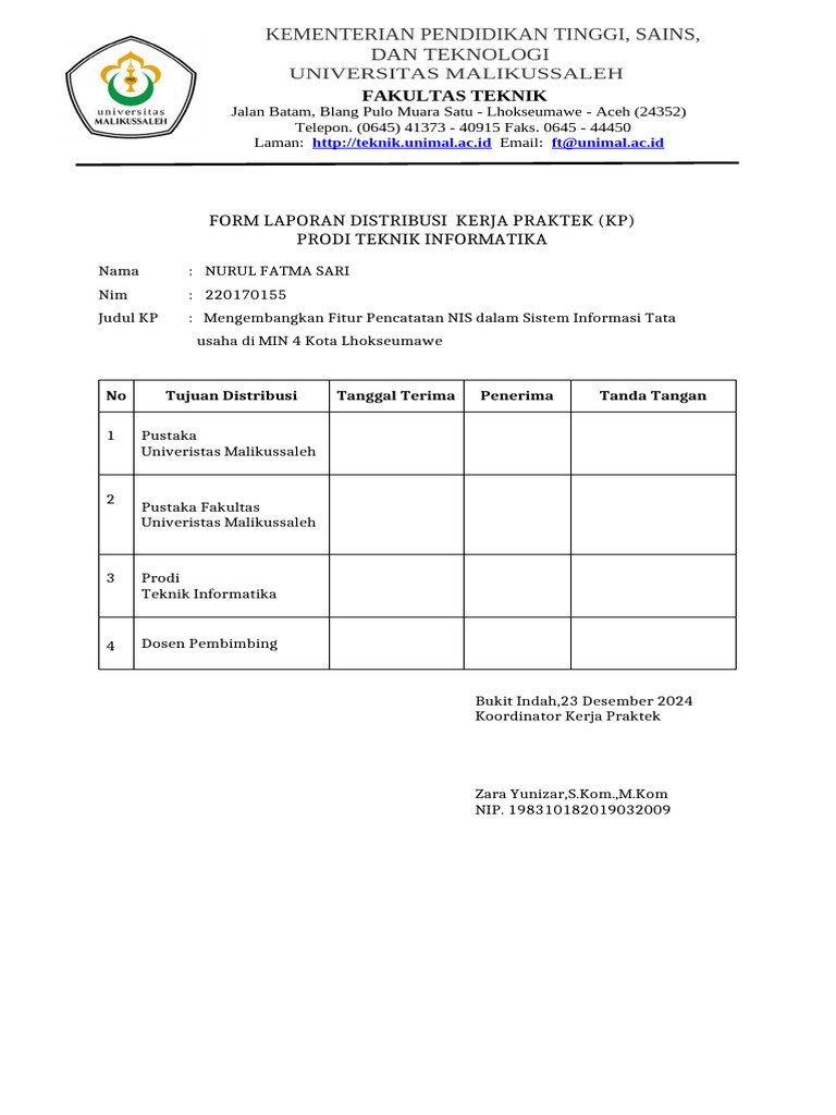 FORM DISTRIBUSI Nurul | PDF