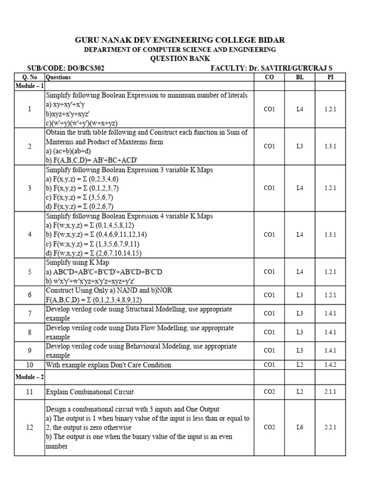DO BCS302 CIE1 Question Bank | PDF | Computer Science | Electronic Design