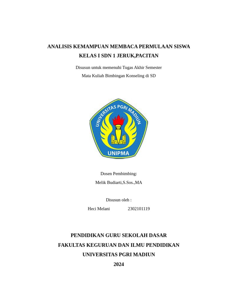 Analisis Kemampuan Membaca Permulaan Siswa Kelas I BK 1 Heci Melani | PDF