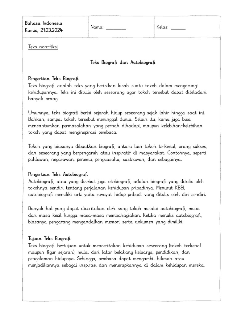 Pengertian Teks Biografi dan Autobiografi | PDF