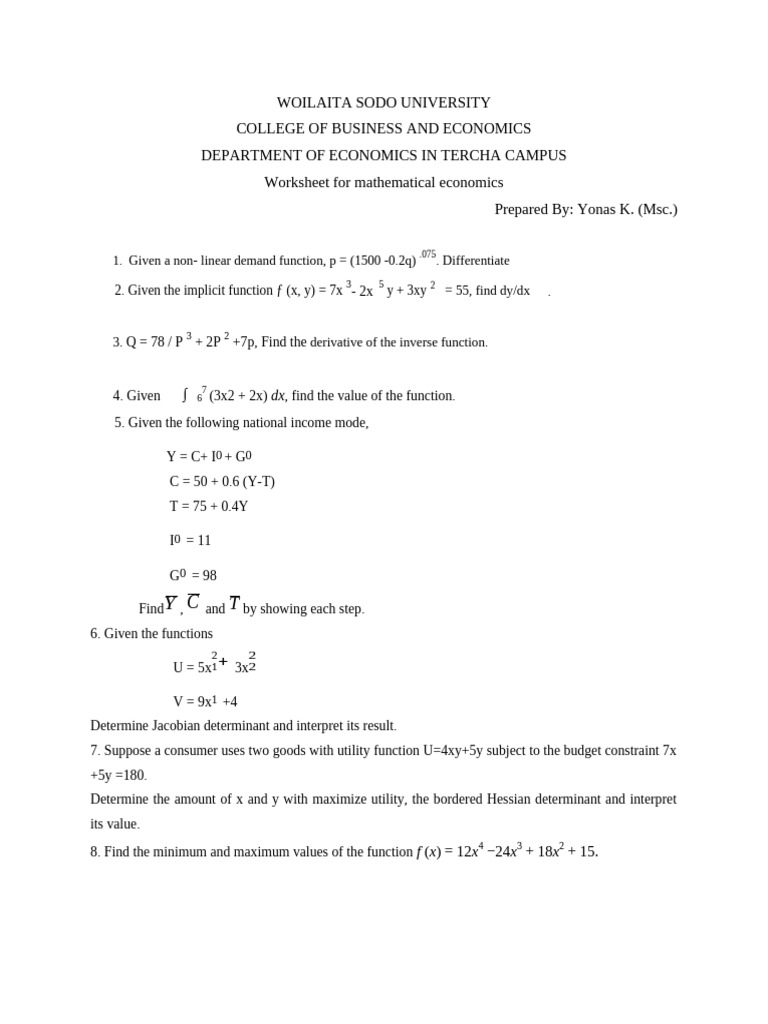 Worksheet | PDF | Profit (Economics) | Applied Mathematics